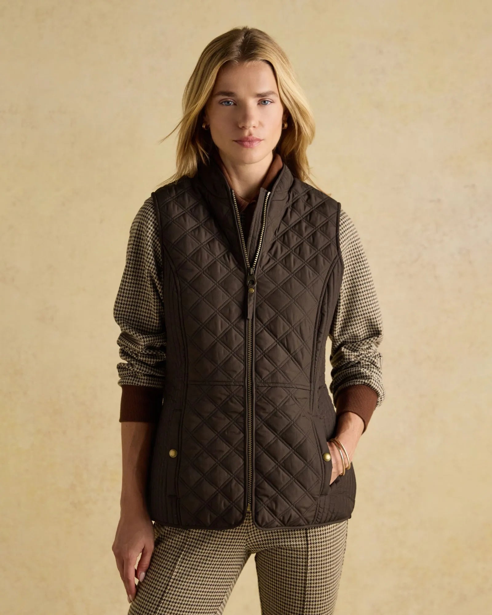 Joules Minx Brown Showerproof Diamond Quilted Gilet – Beacon