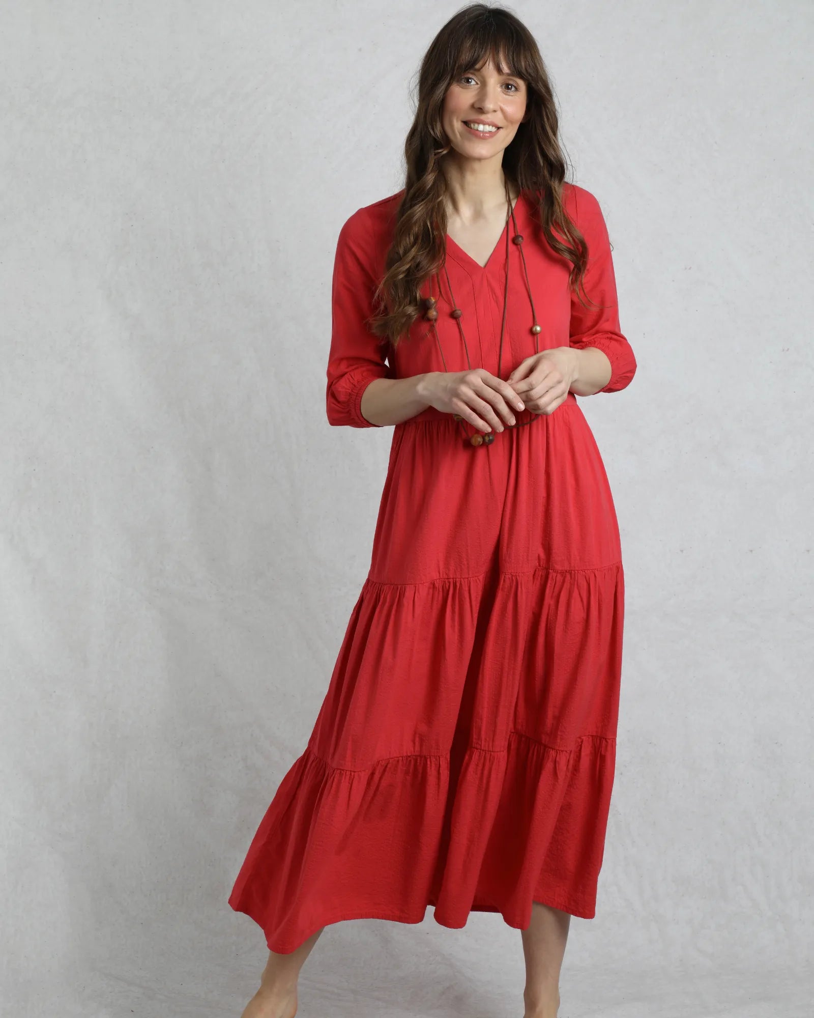Weird Fish Margo Crimson Seersucker Tiered Midi Dress – Beacon