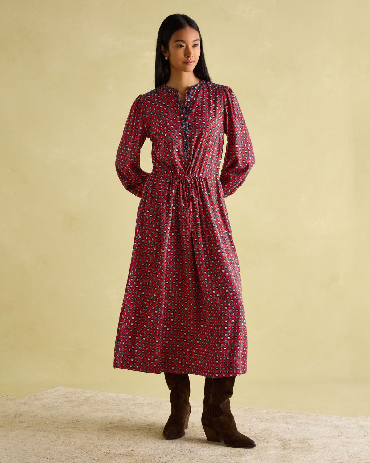 Joules Aster Red & Navy Tie Waist Midi Dress – Beacon
