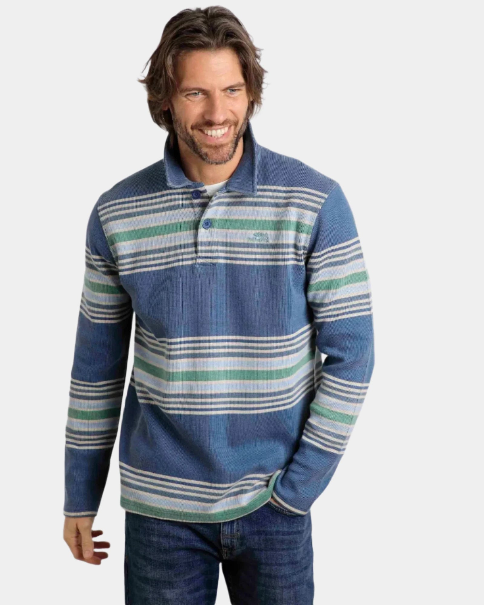 Weird Fish Caudale Ensign Blue Heavyweight Stripe Rib Rugby Shirt – Beacon